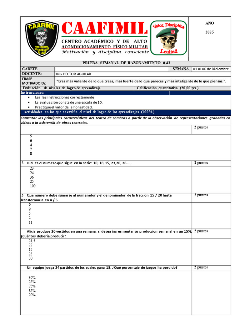 Prueba 43 Razonamiento y Matematica DICIEMBRE | PDF | Sintaxis (Lógica ...
