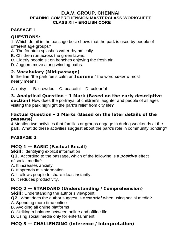 Reading Comprehension Masterclass Worksheet | PDF | Urban Agriculture ...