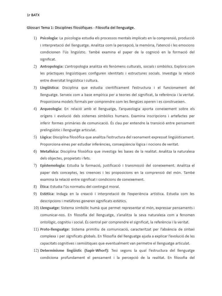 Glossari Tema 1_ Disciplines filosòfiques - Filosofia del llenguatge (1 ...