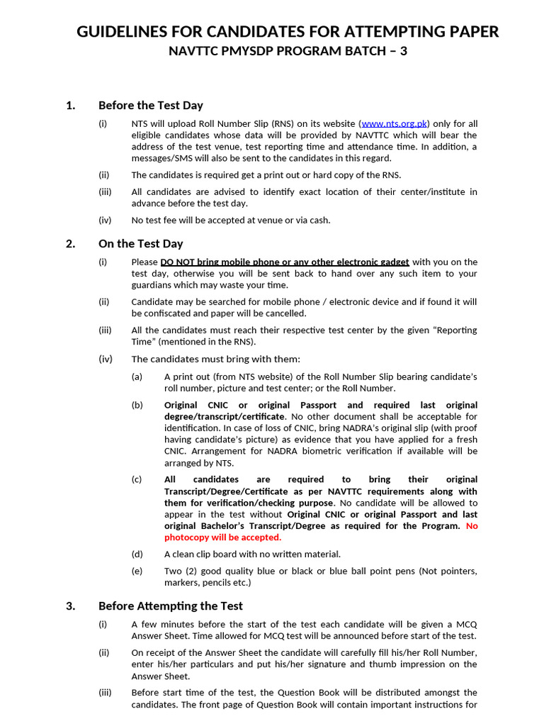 Guidelines for Candidates | PDF | Multiple Choice