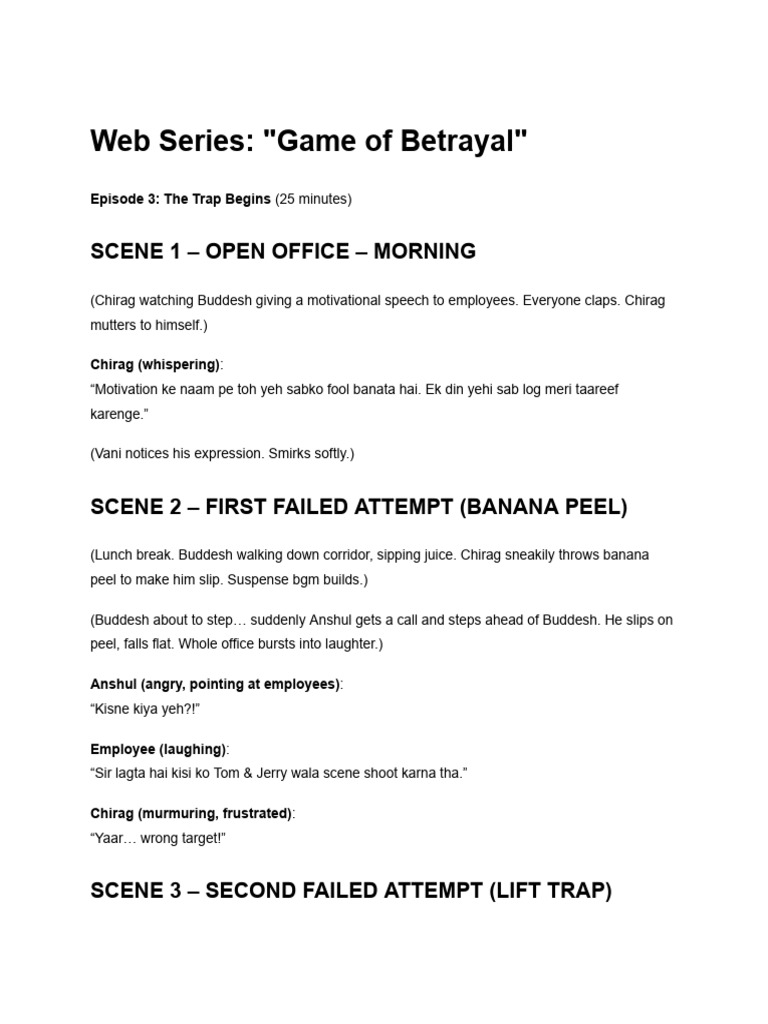 Web Series_ _Game of Betrayal_ Episode 3_ the Trap Begins | PDF