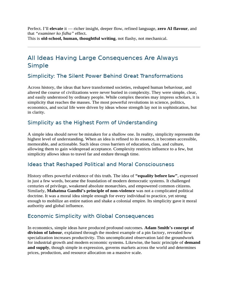 All Ideas Having Large Consequences Are Always Simple: Simplicity: The ...