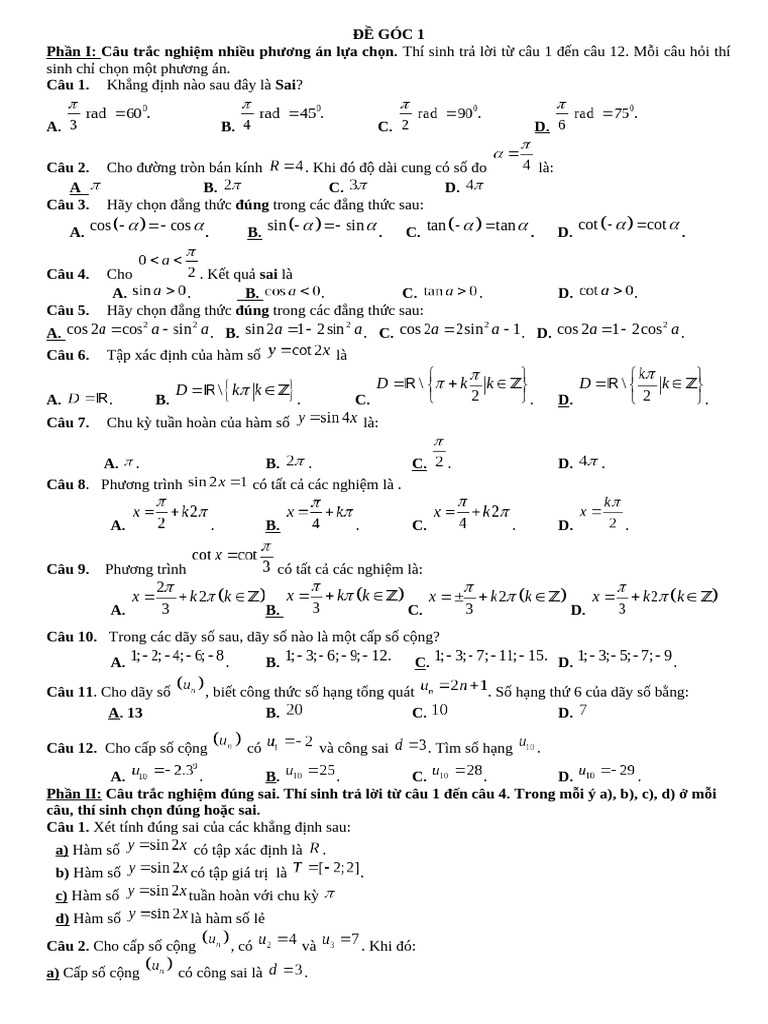 HDG ĐỀ GÓC 1 Toán Gk1 | PDF