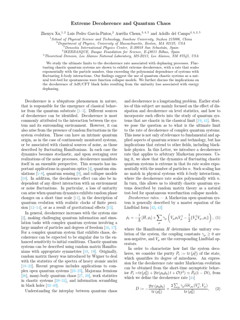 Extreme Decoherence in Quantum Chaos | PDF | Quantum Mechanics ...