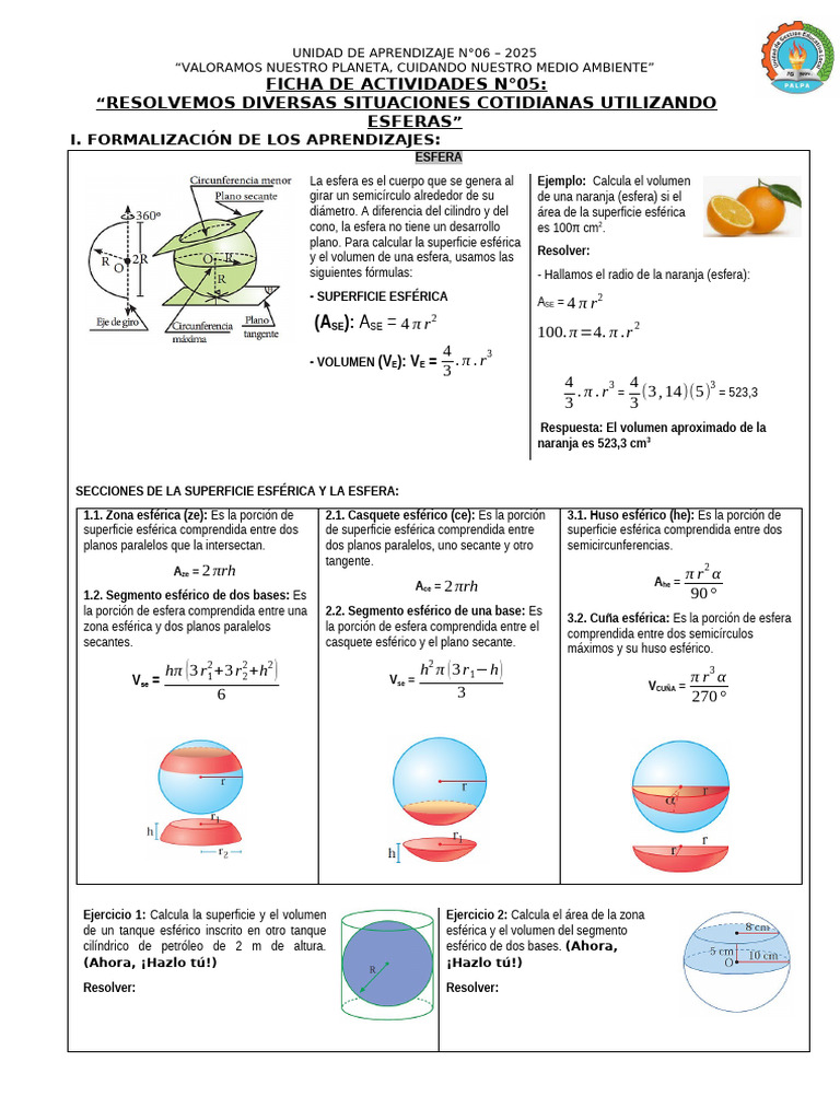 Esfera 5 Matematica 5to Grado | PDF | Esfera | Objetos geométricos