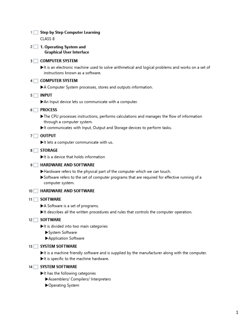 Class 8 Chapter 1 Operating System and Graphical User Interface | PDF ...