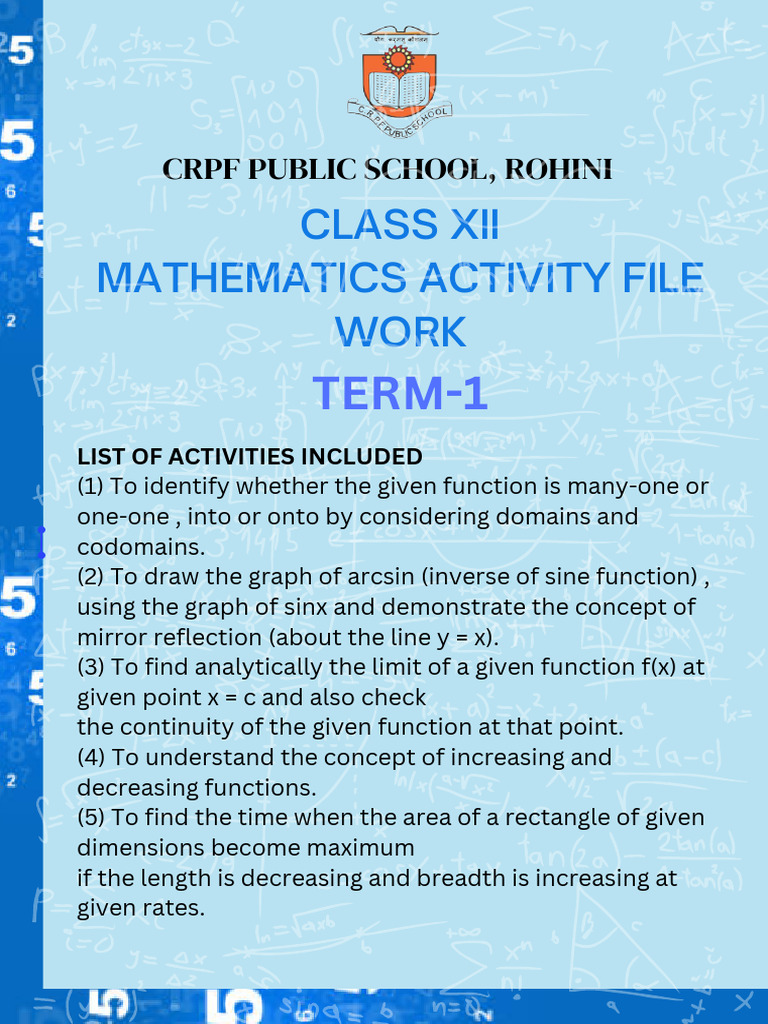 Class XII Maths Activity File Term-1 | PDF | Area | Integral