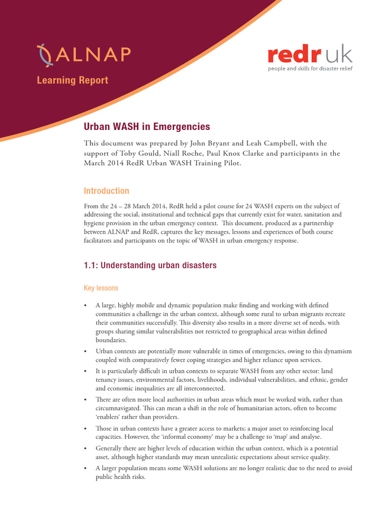 Bryant - Urban WASH in Emergencies - 2014 | PDF | Wash | Sanitation