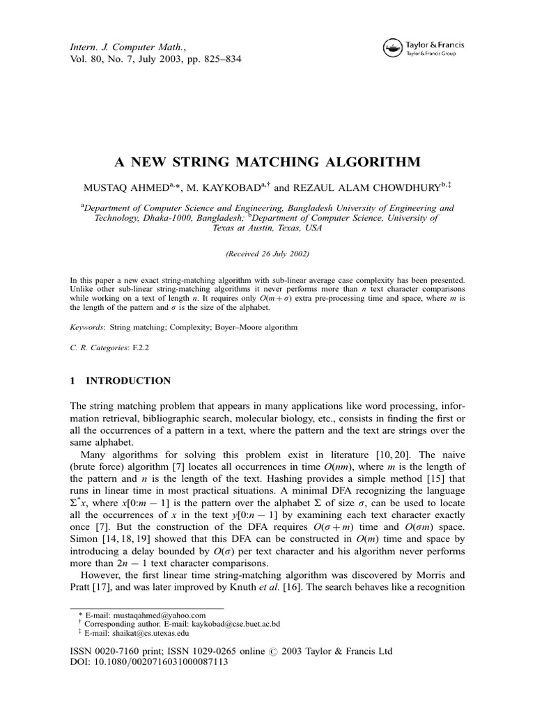 A New String Matching Algorithm | PDF | Theoretical Computer Science ...