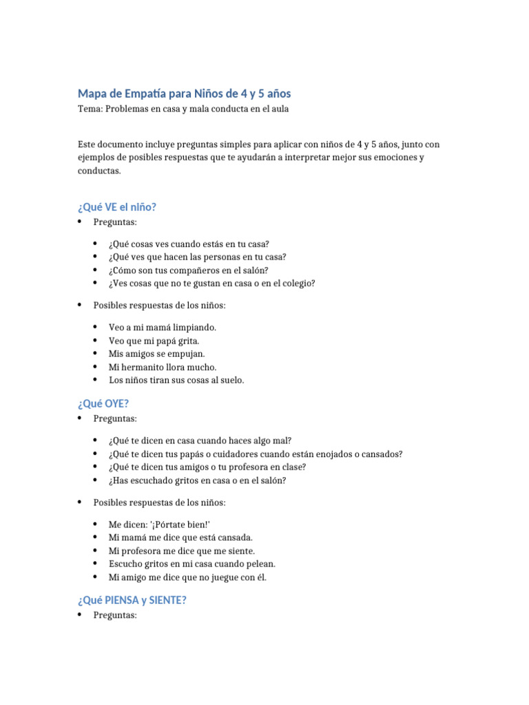 Mapa de Empatía Preguntas y Respuestas (1) | PDF