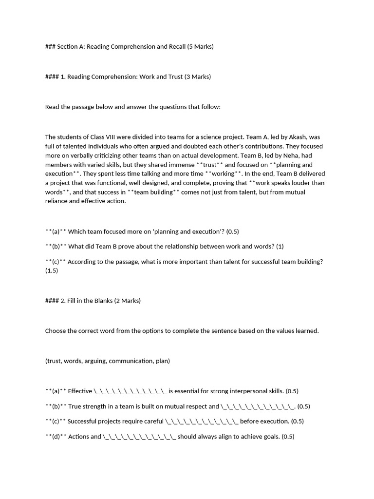 ? Value Education Question Paper | PDF | Communication | Behavioural ...