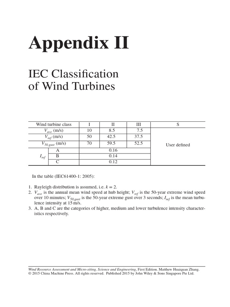 Appendix II IEC Classification of Wind Turbines | PDF