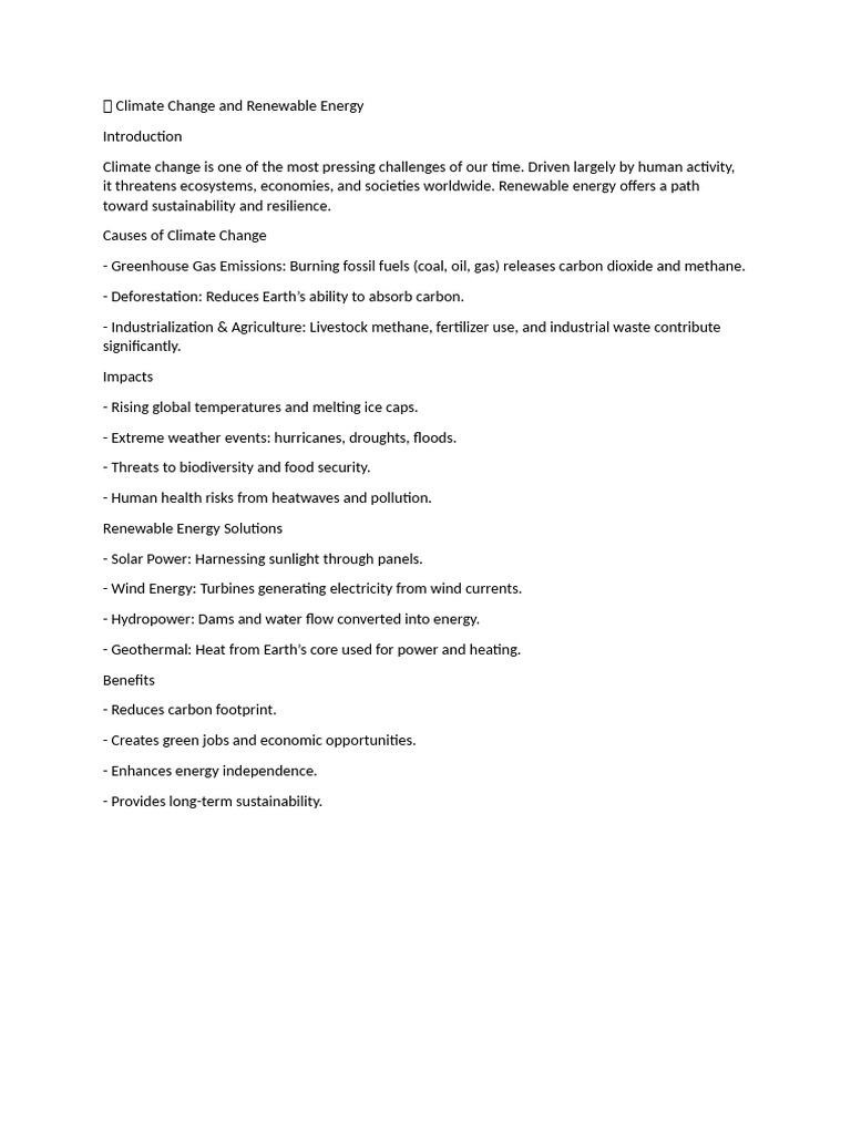 Climate Change & Renewable Energy Solutions | PDF