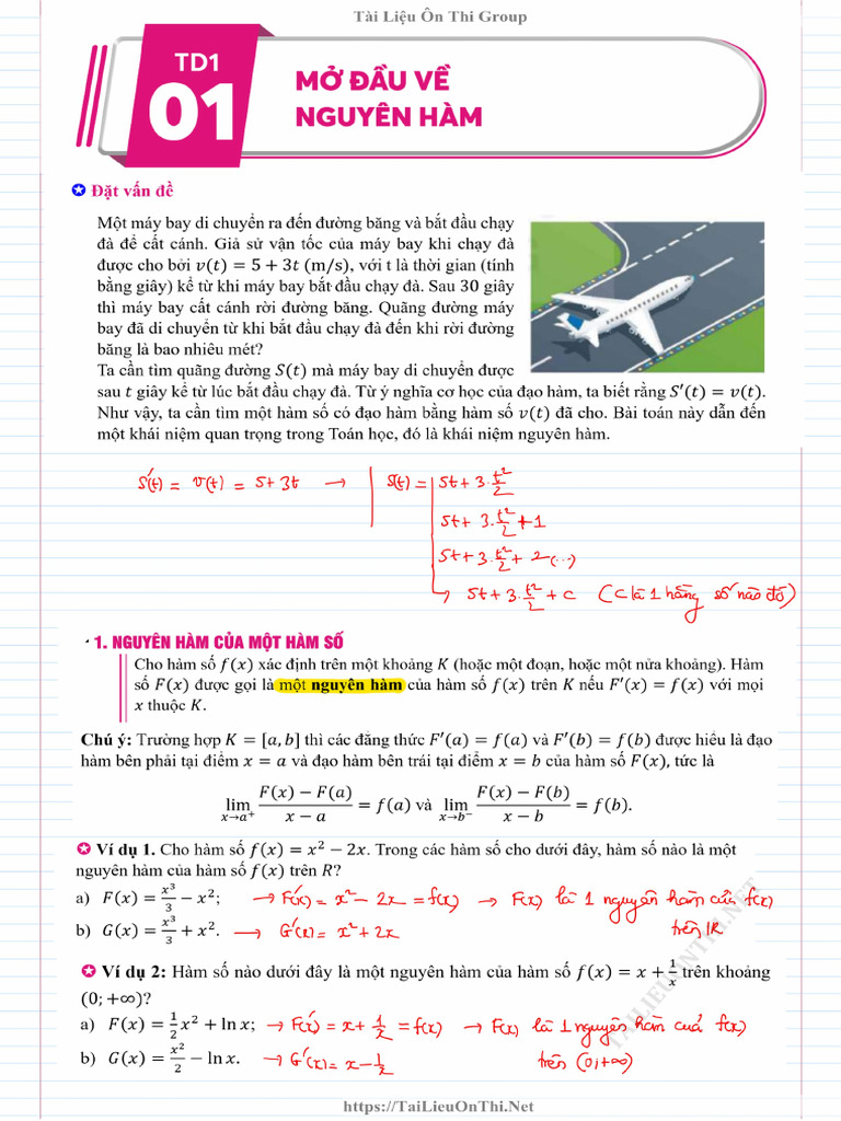 Bản Viết Tay - TD1 - Mở Đầu Về Nguyên Hàm | PDF