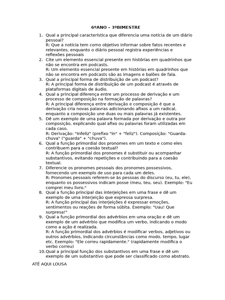 ATIV 3BI 6 ANO | PDF | Pronome | Advérbio