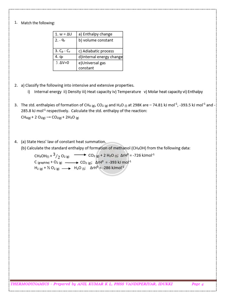 Thermodynamics Concepts and Calculations | PDF