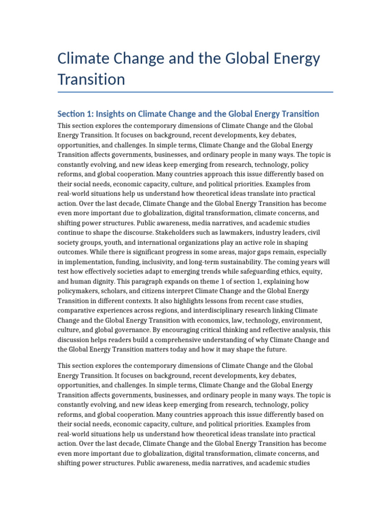Climate Change and Energy Transition | PDF | Governance | Sustainability