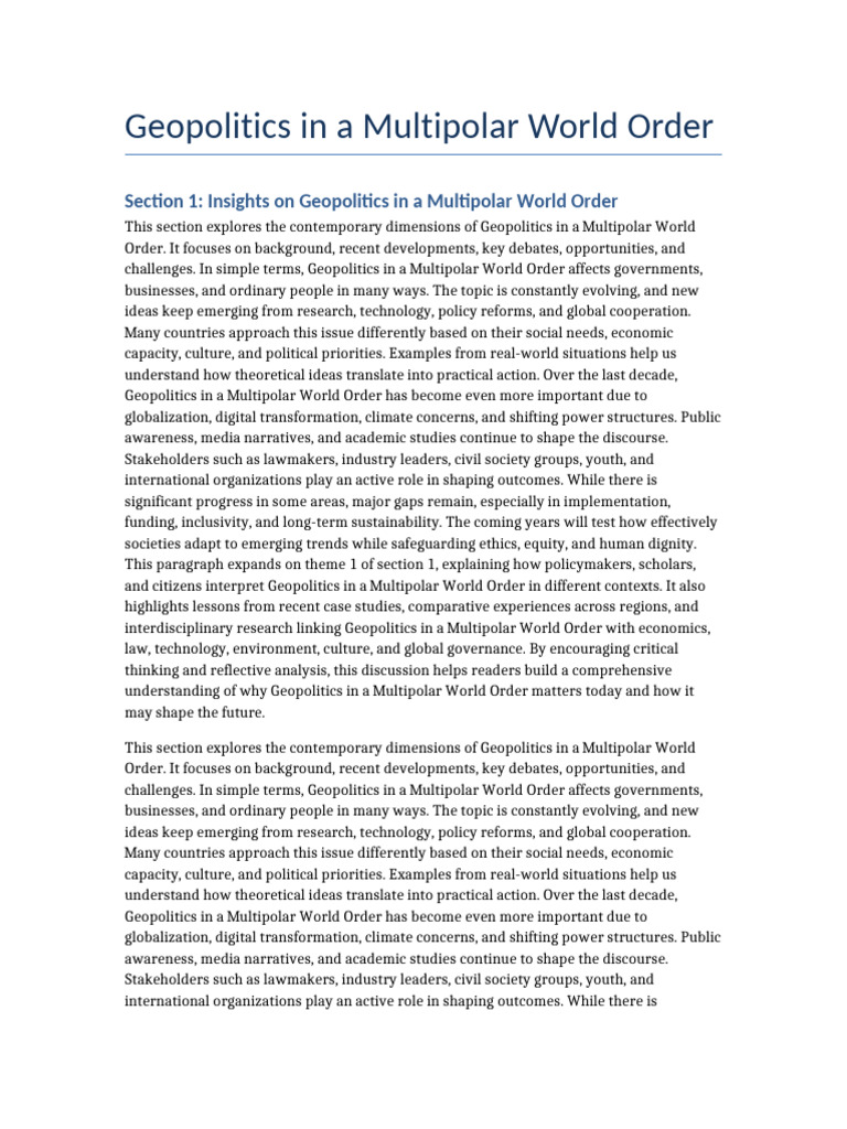 Geopolitics in a Multipolar World | PDF | Governance | Sustainability