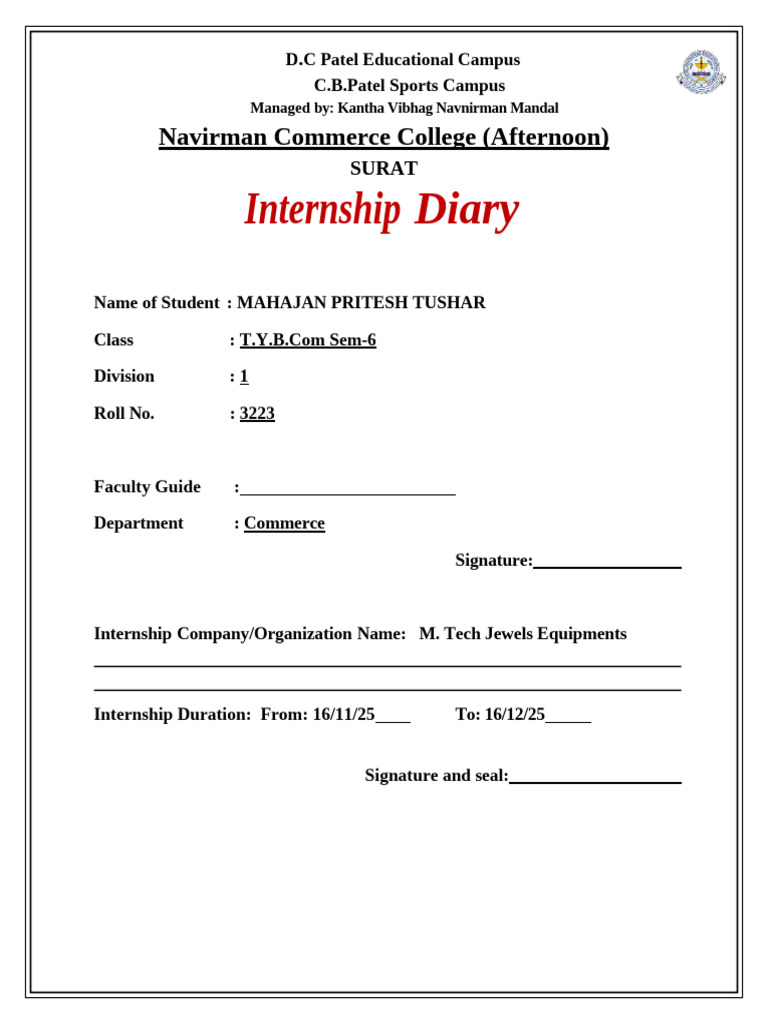 Internship Diary: M. Tech Jewels | PDF | Skill | Sales