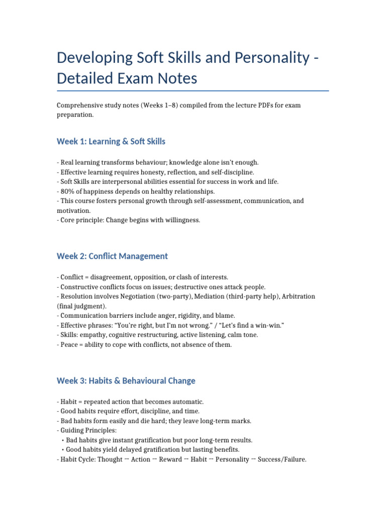 Soft Skills Exam Study Notes | PDF | Communication | Body Language