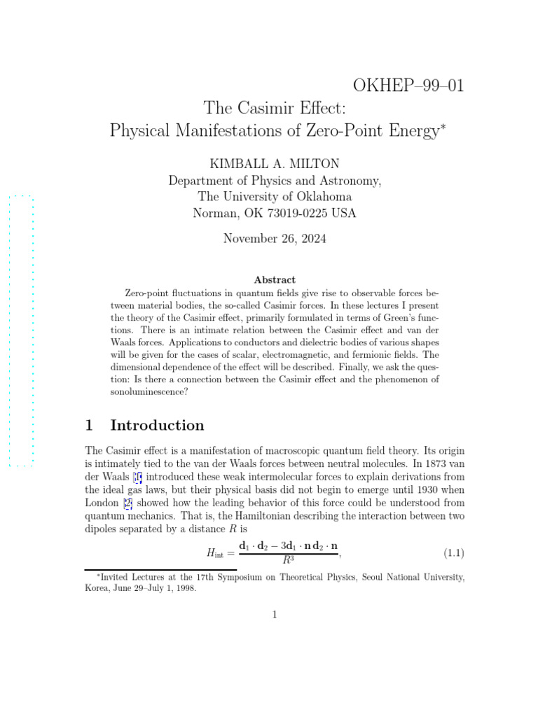 The Casimir Effect: Physical Manifestations of Zero-Point Energy | PDF ...