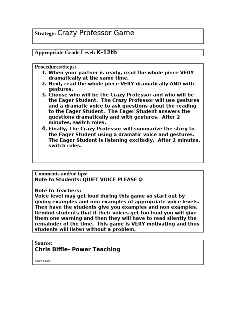Engaging Crazy Professor Game for K-12 | PDF