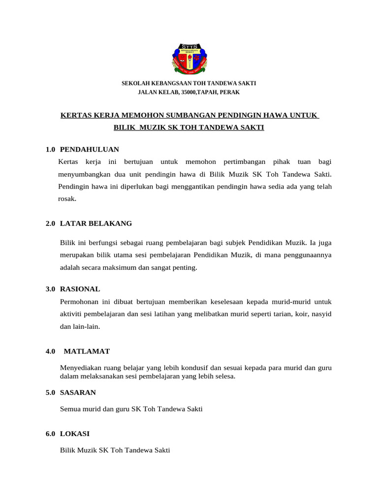 Kertas Kerja Memohon Sumbangan Penghawa Dingin | PDF