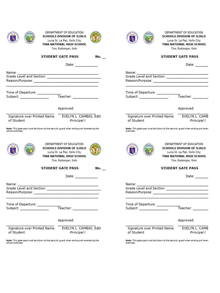 Student Gate Pass Form Template | PDF