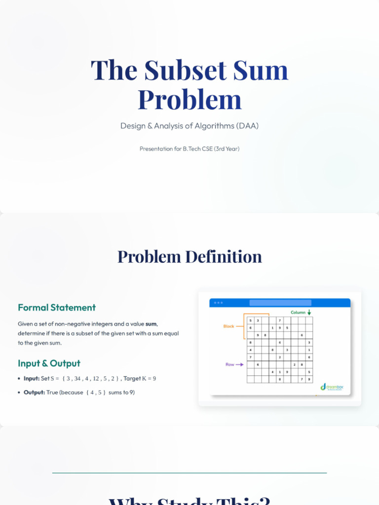 Subset Sum Problem Presentation | PDF