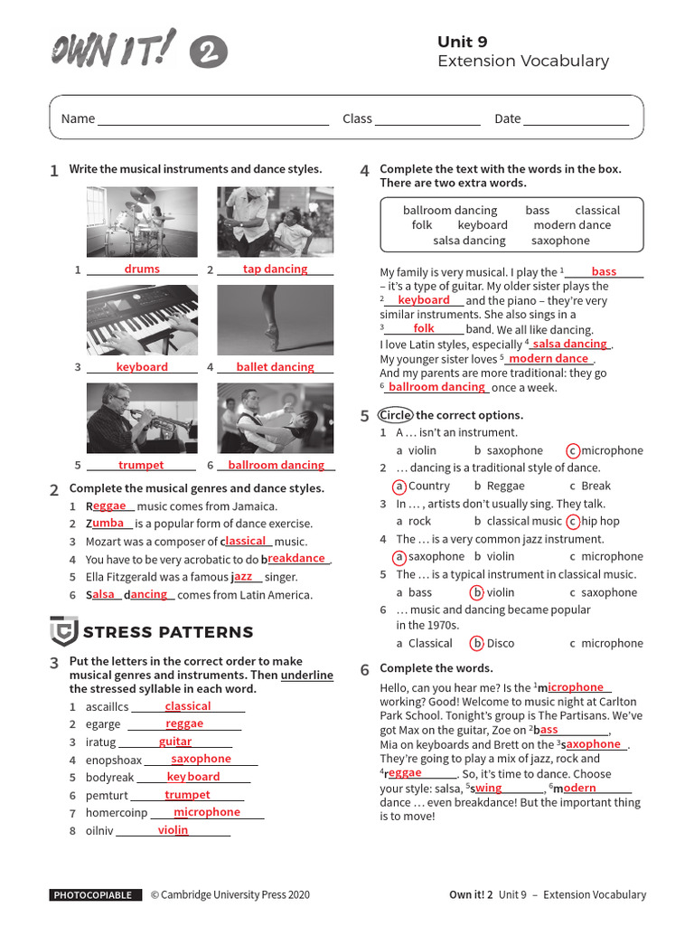 Vocabulary Extension Unit9 With Answers | PDF | Dances | Classical Music