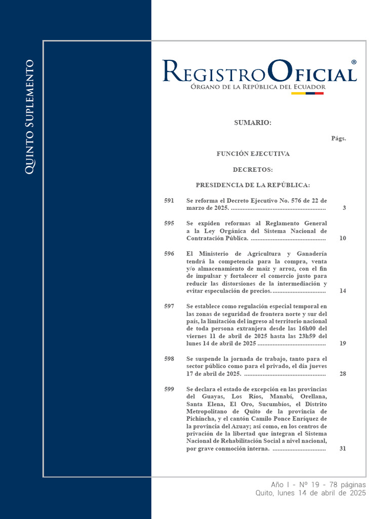 Reforma Rlosncp Decreto 595 | PDF | Ecuador | Estado (política)