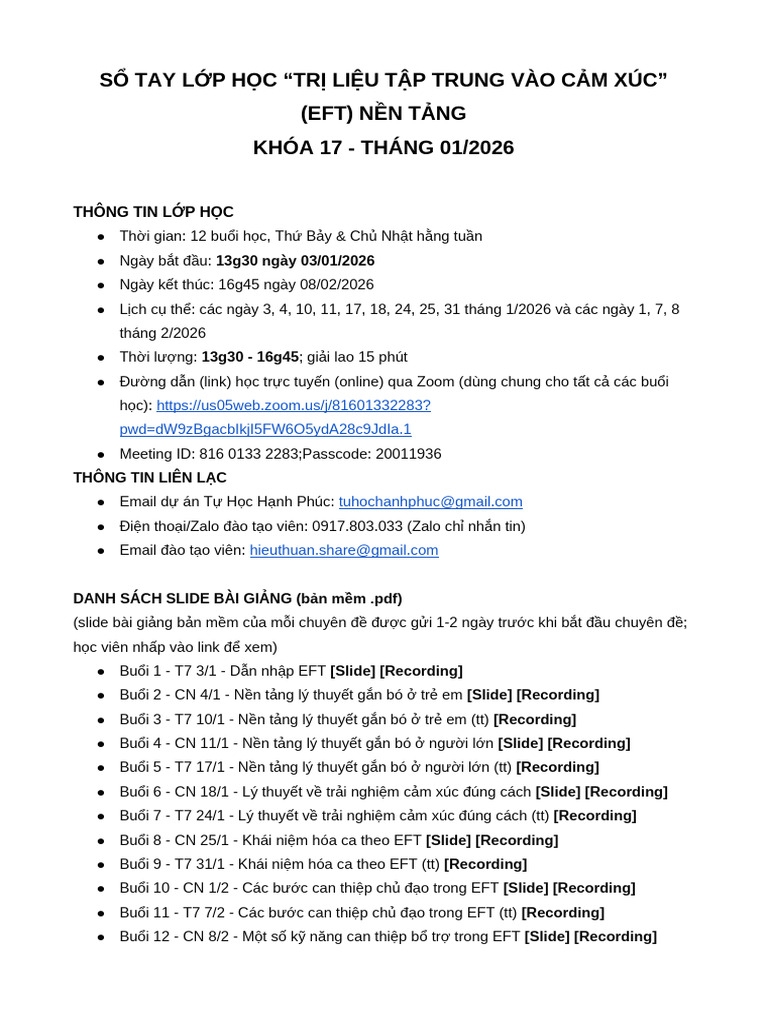 EFT nền tảng - Khóa T01.2026 - Sổ tay lớp học | PDF