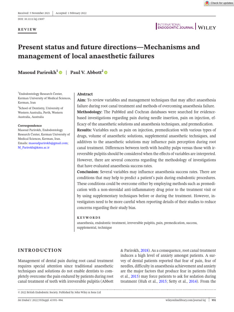 Int Endodontic J - 2022 - Parirokh - Present Status and Future ...