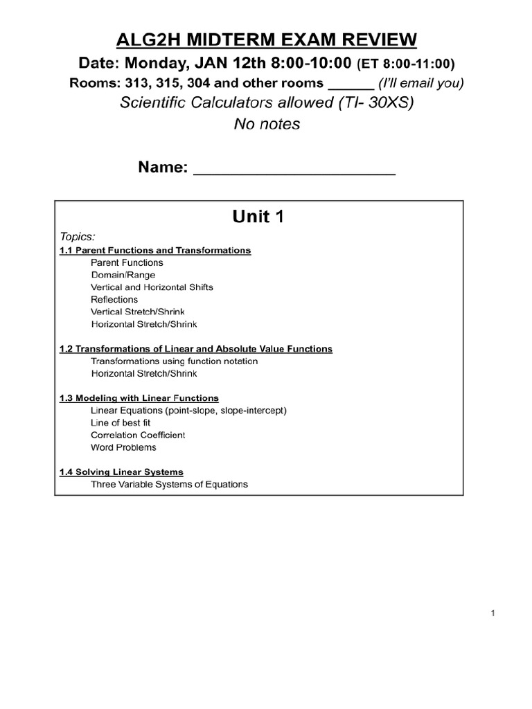 Jan Exam Review Alg2h (2).PDF _ Schoology | PDF