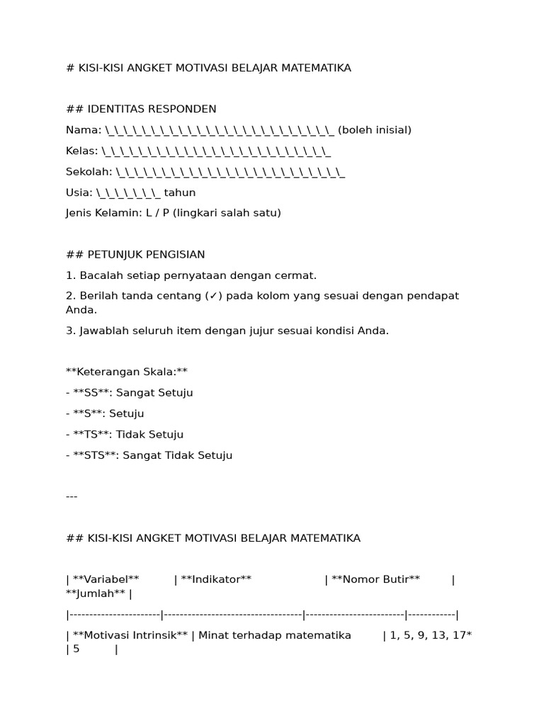 Angket Motivasi Berantakan | PDF