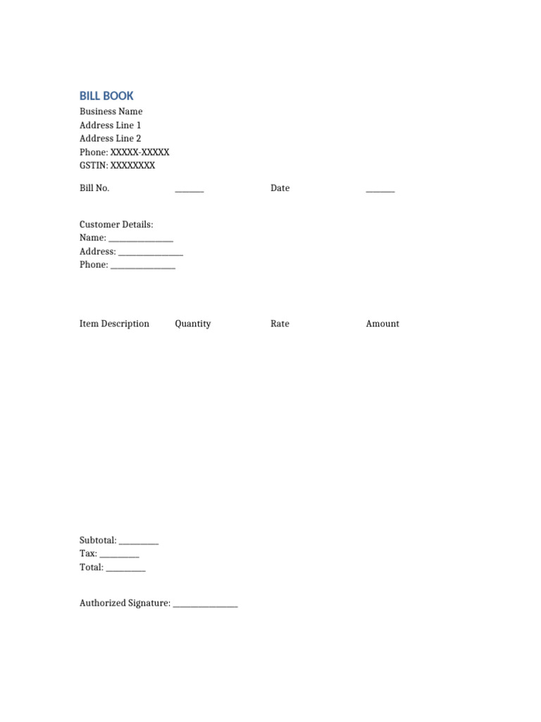 Bill Book Template | PDF