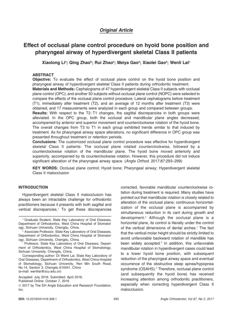 7. Li X, Zhao Q, Zhao R, Gao M, Gao X, Lai W. Effect of Occlusal Plane ...