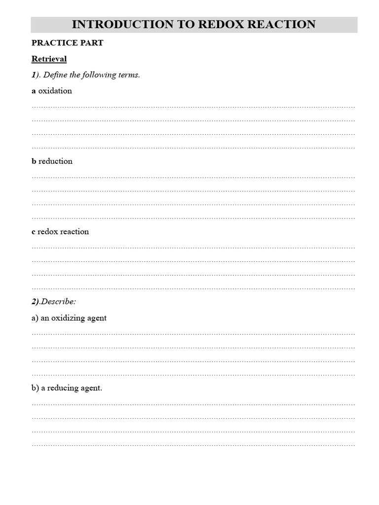 Practice Redox Reaction | PDF | Redox | Atoms