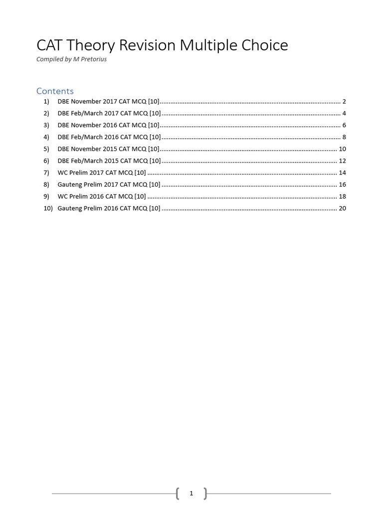 CAT12 MCQ Revision Worksheets Low Res 032401 | PDF