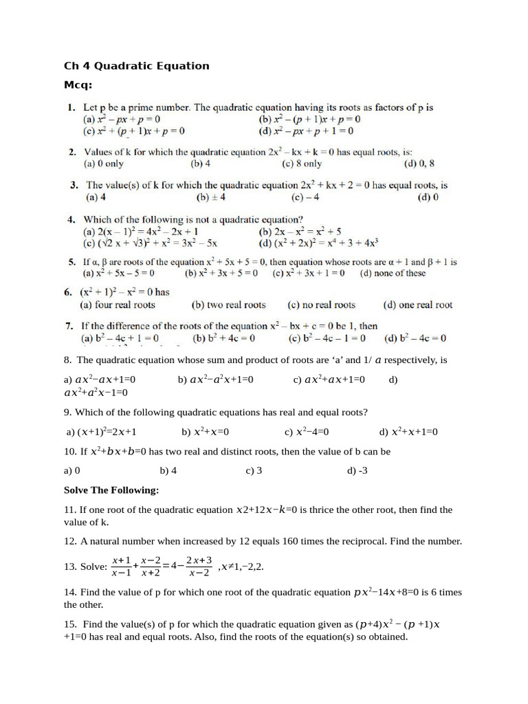Ch 4 Quadratic Equation | PDF | Mathematical Concepts | Euclidean Geometry