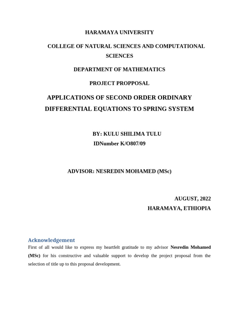 Kulu Shilima Proposal | PDF | Differential Equations | Equations