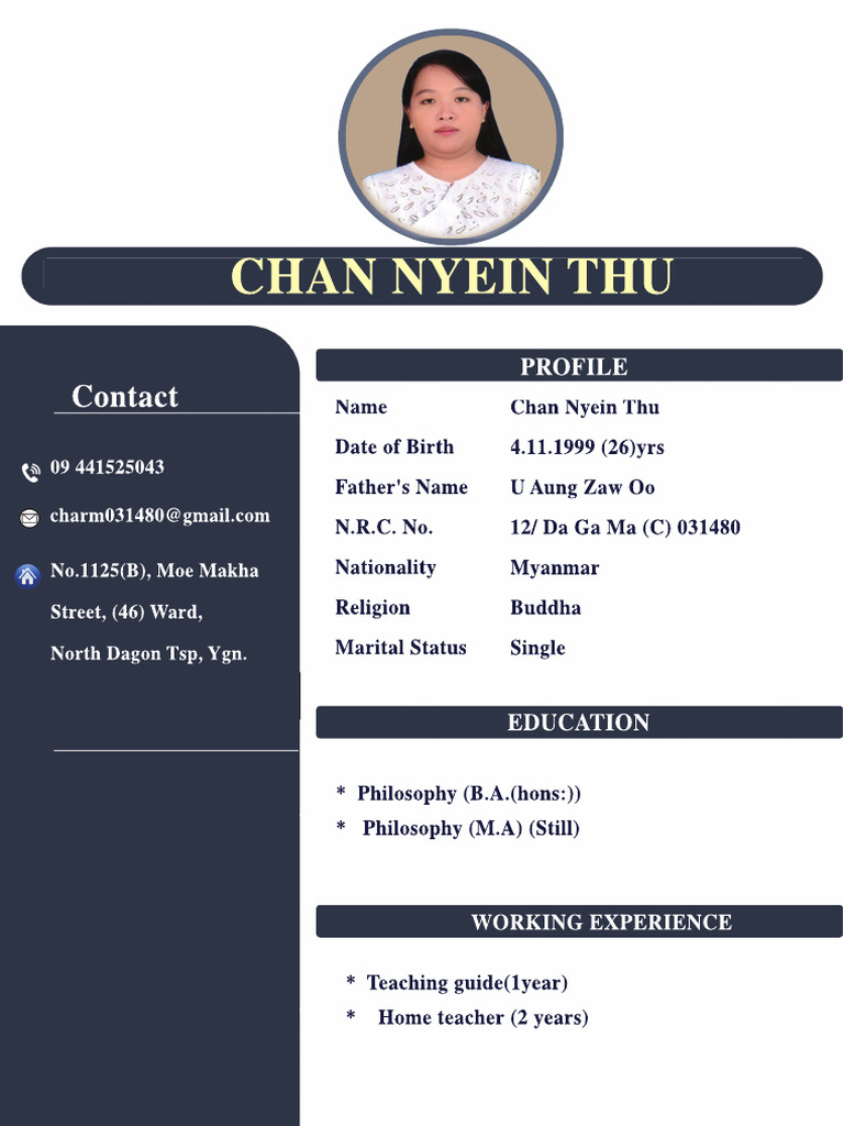 Chan Nyein Thu CV Form (2) (1) | PDF