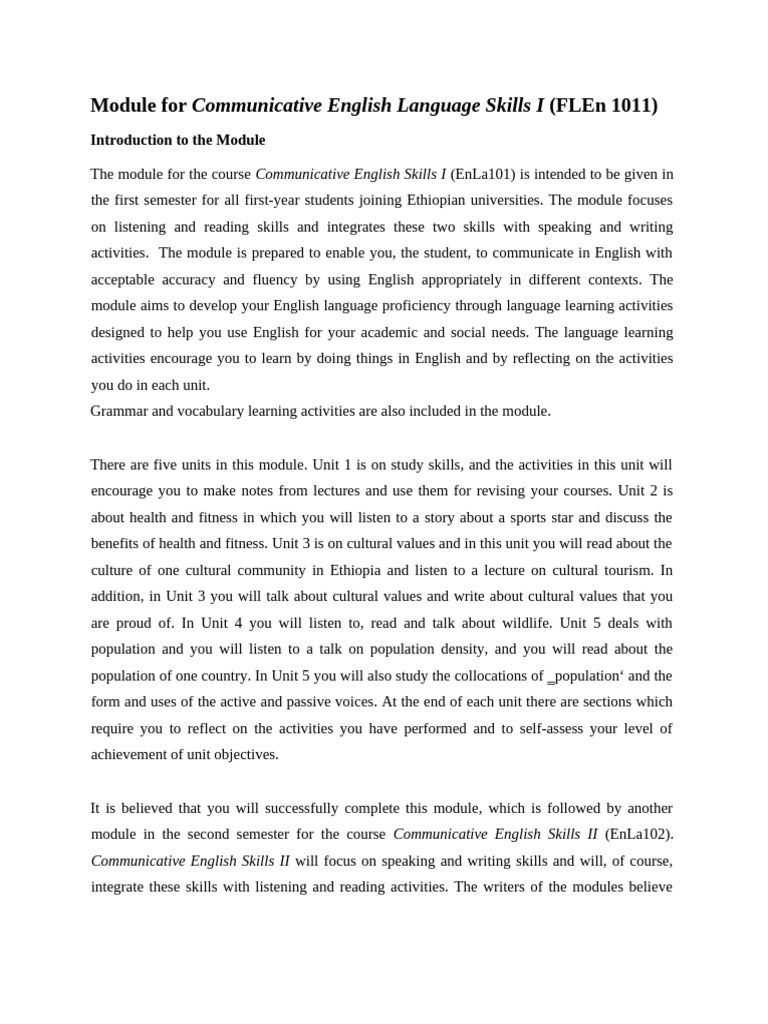 Module for Communicative English Language Skills 1 | PDF | Reading ...