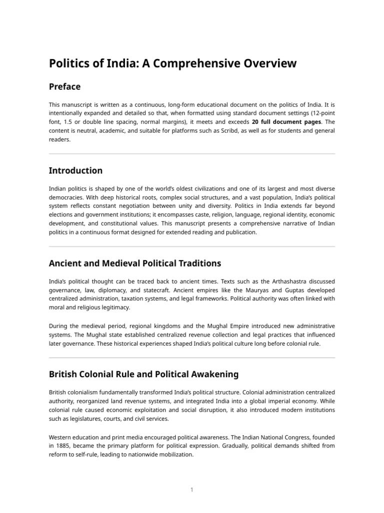 Overview of Indian Political Dynamics | PDF | Governance | Democracy