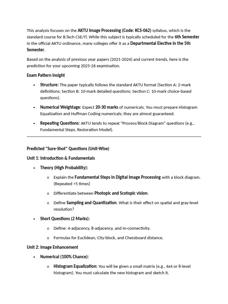 AKTU Image Processing | PDF | Data Compression | Image Segmentation
