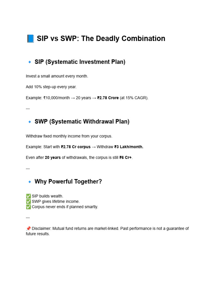SIP vs SWP: Wealth Building Strategies | PDF