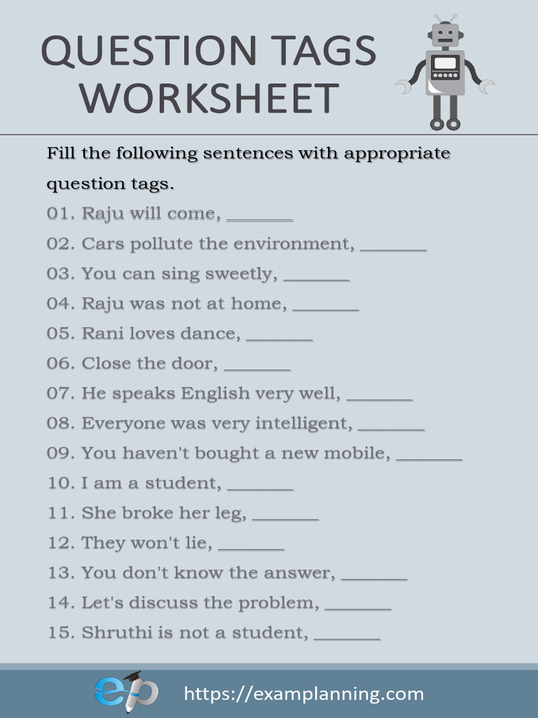 Question Tags Worksheet with Answers | PDF