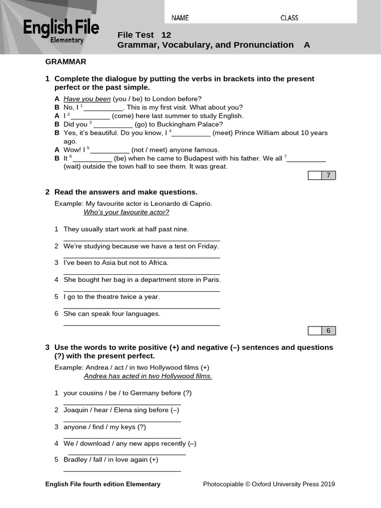 Test Adults Present Perfect and Past Simple | PDF | English Language ...