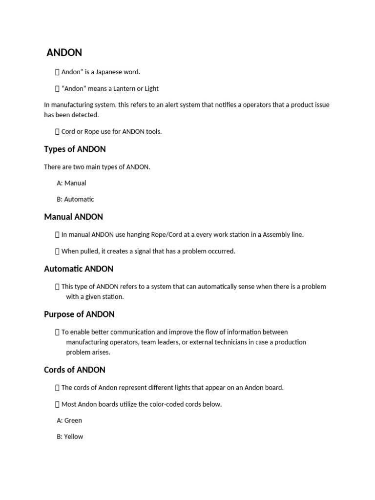 Lean Tools ANDON | PDF