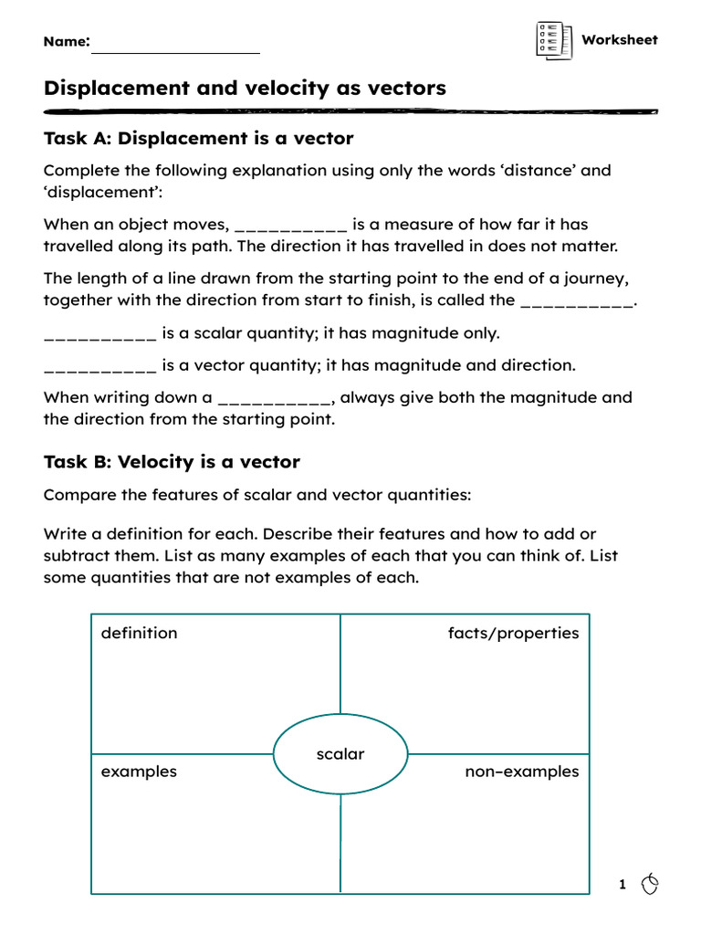 Displacement and Velocity Worksheet | PDF | Euclidean Vector | Velocity